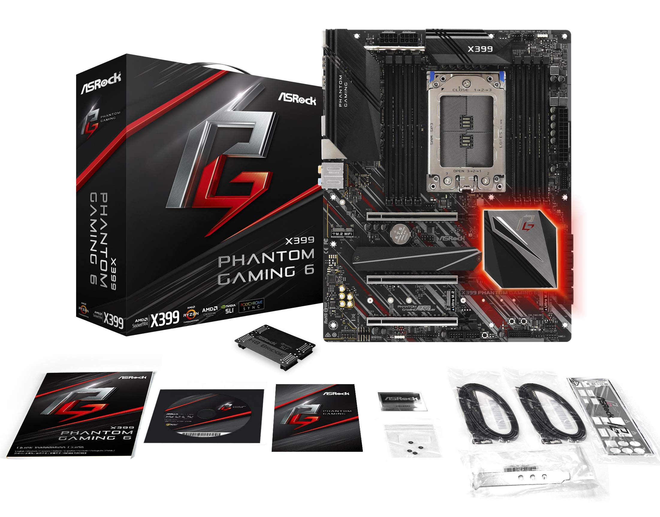 ASROCK Socket TR4 AMD X399, with Chips ATX Gaming Motherboard X399 Phantom Gaming 6