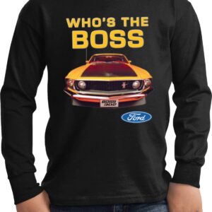 Ford Mustang Whos The Boss Youth Kids Long Sleeve, Black Medium