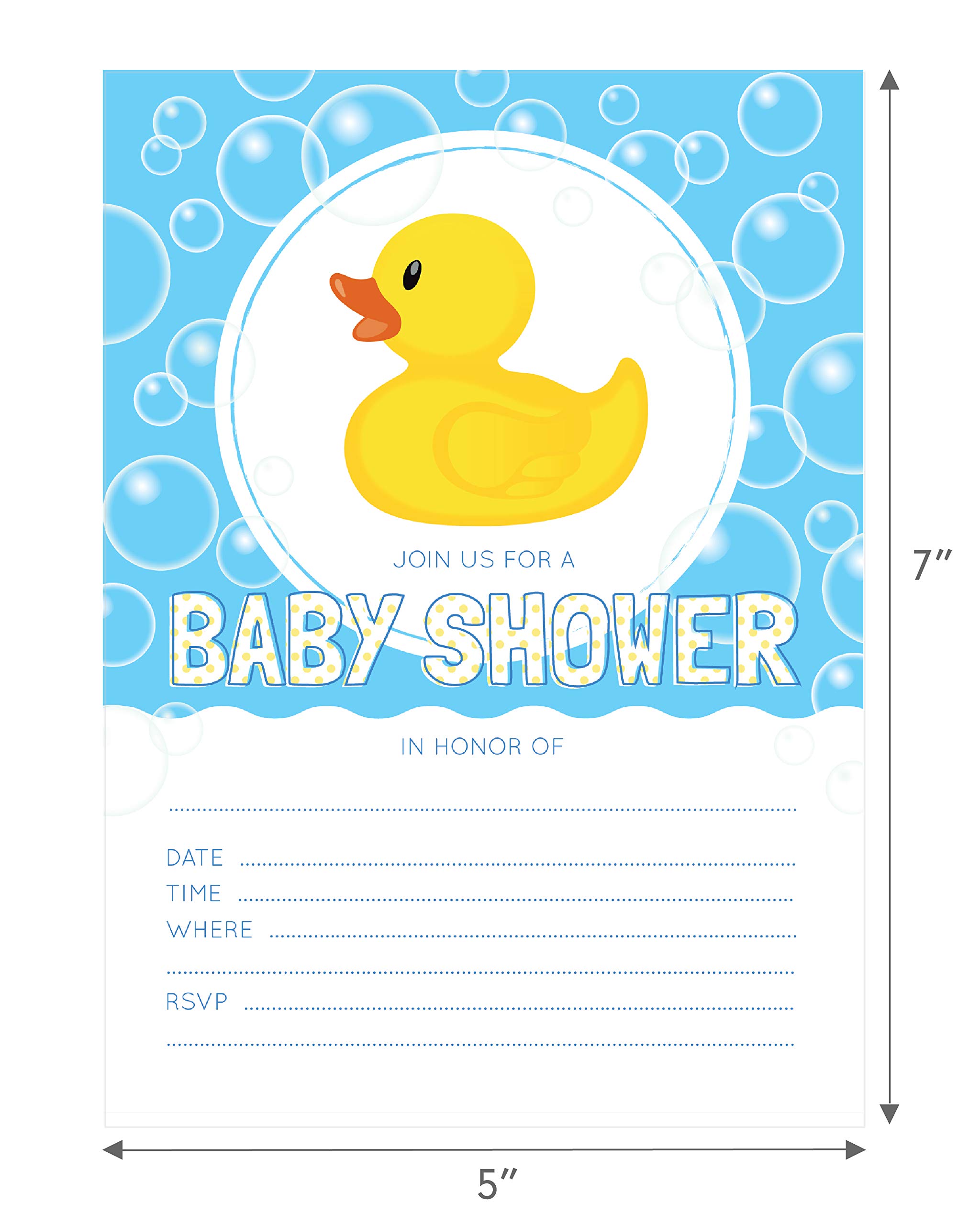 24 Rubber Ducky Baby Shower Invitations 5x7 Invites with 24 White Envelopes