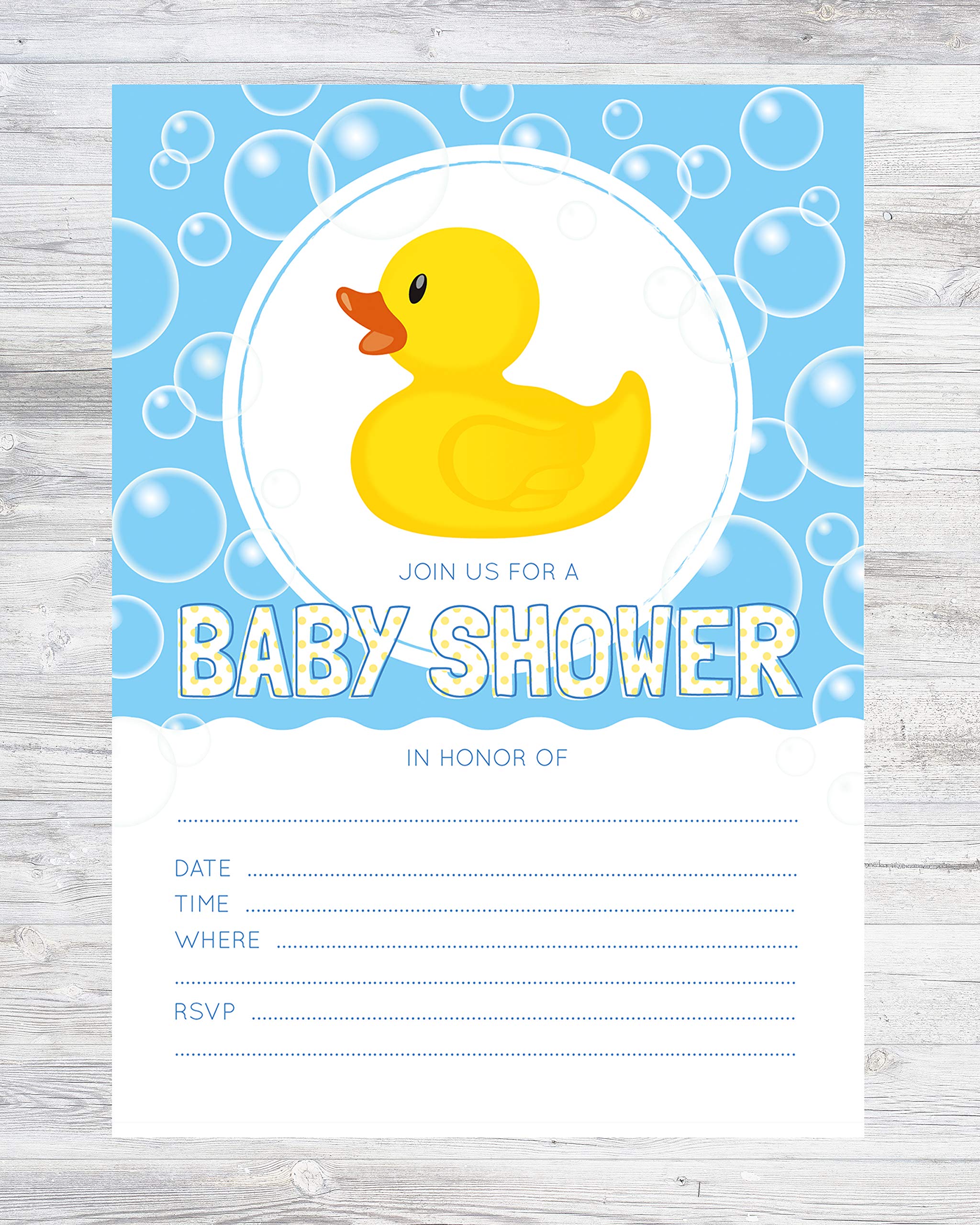 24 Rubber Ducky Baby Shower Invitations 5x7 Invites with 24 White Envelopes