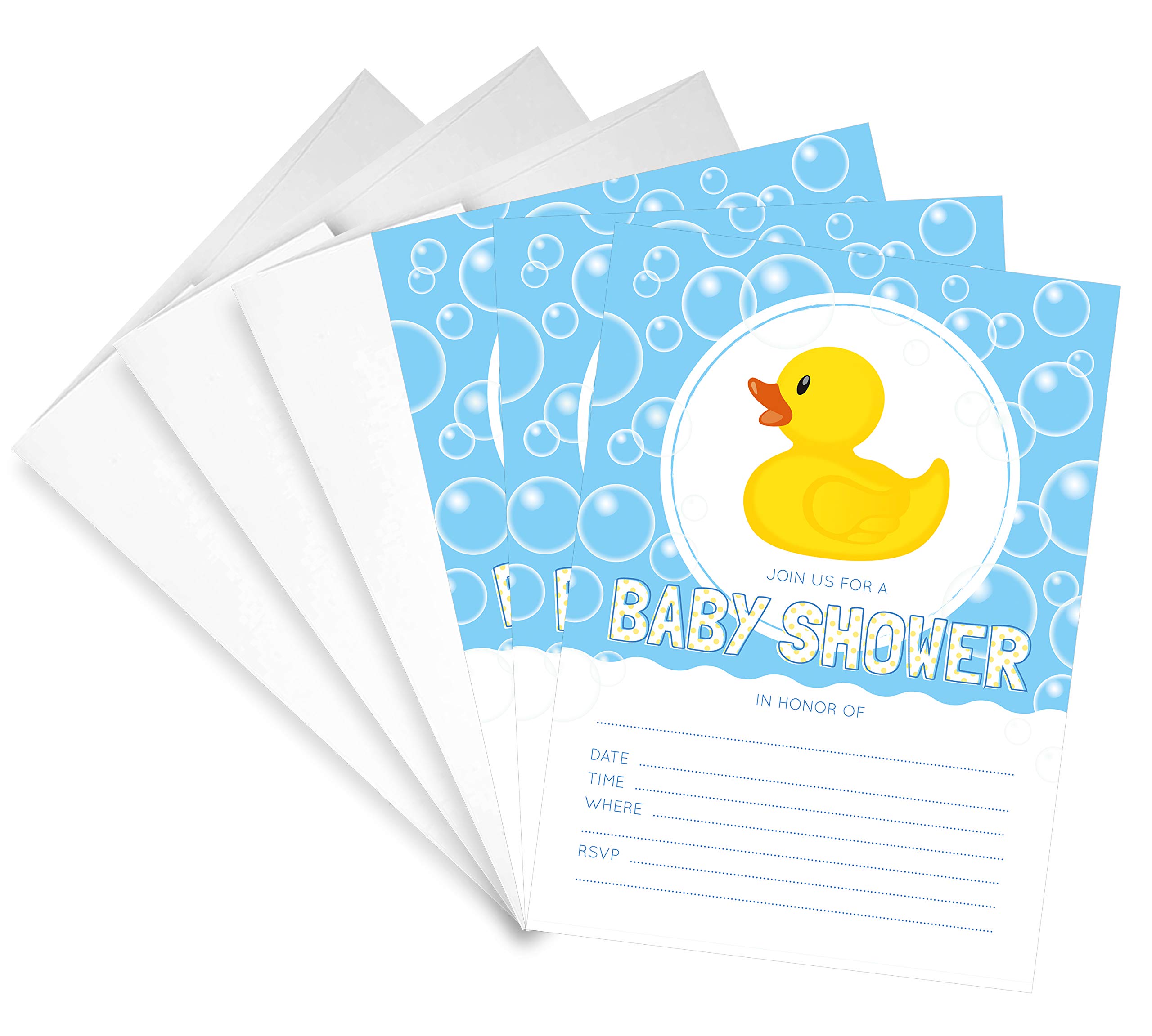 24 Rubber Ducky Baby Shower Invitations 5x7 Invites with 24 White Envelopes