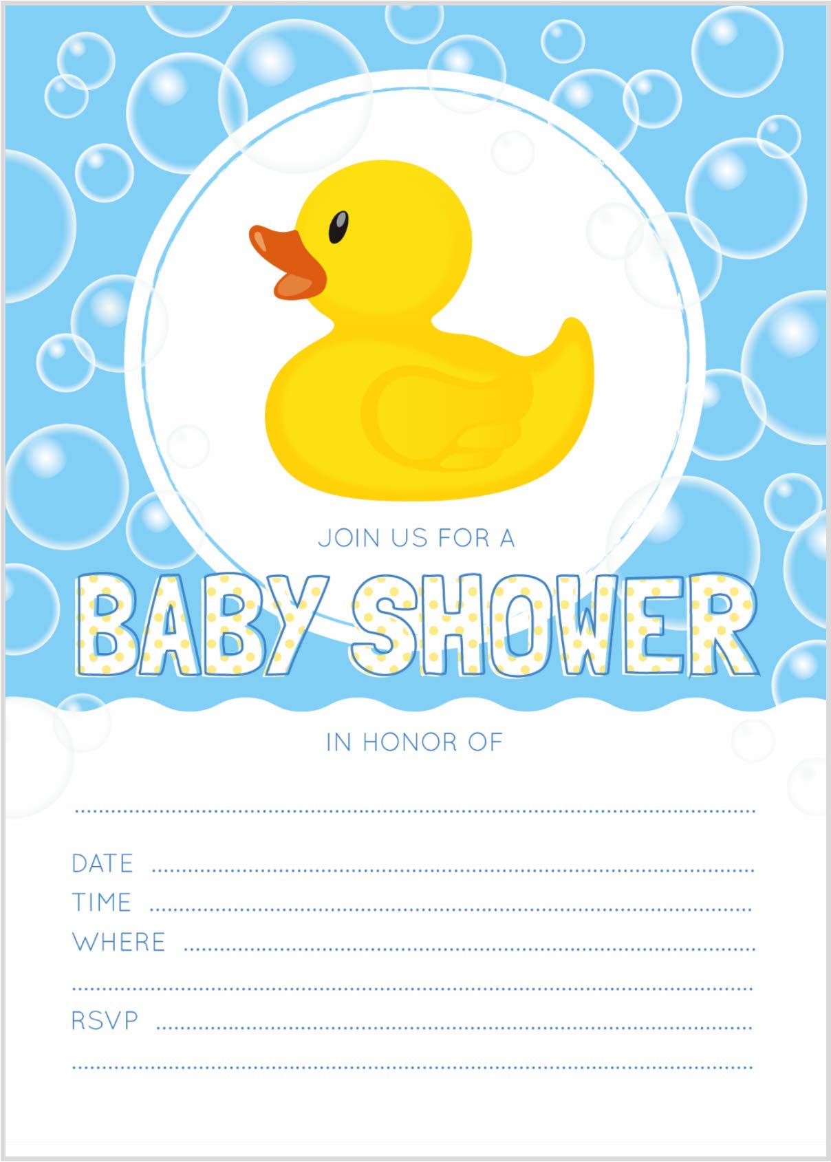 24 Rubber Ducky Baby Shower Invitations 5x7 Invites with 24 White Envelopes