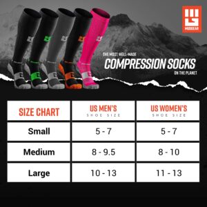 MudGear Compression Socks - Graduated Compression Socks for Women & Men for Sport, Running, Flight, Pregnancy, Circulation and Recovery - Black/Gray Large Long Compression Socks with 15-20 mmhg