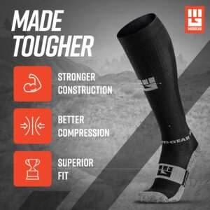 MudGear Compression Socks - Graduated Compression Socks for Women & Men for Sport, Running, Flight, Pregnancy, Circulation and Recovery - Black/Gray Large Long Compression Socks with 15-20 mmhg