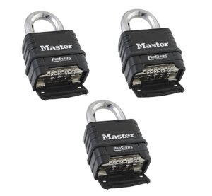 masterlock 1178d combination padlock, die cast body, 3 pack black/silver (keyed different)