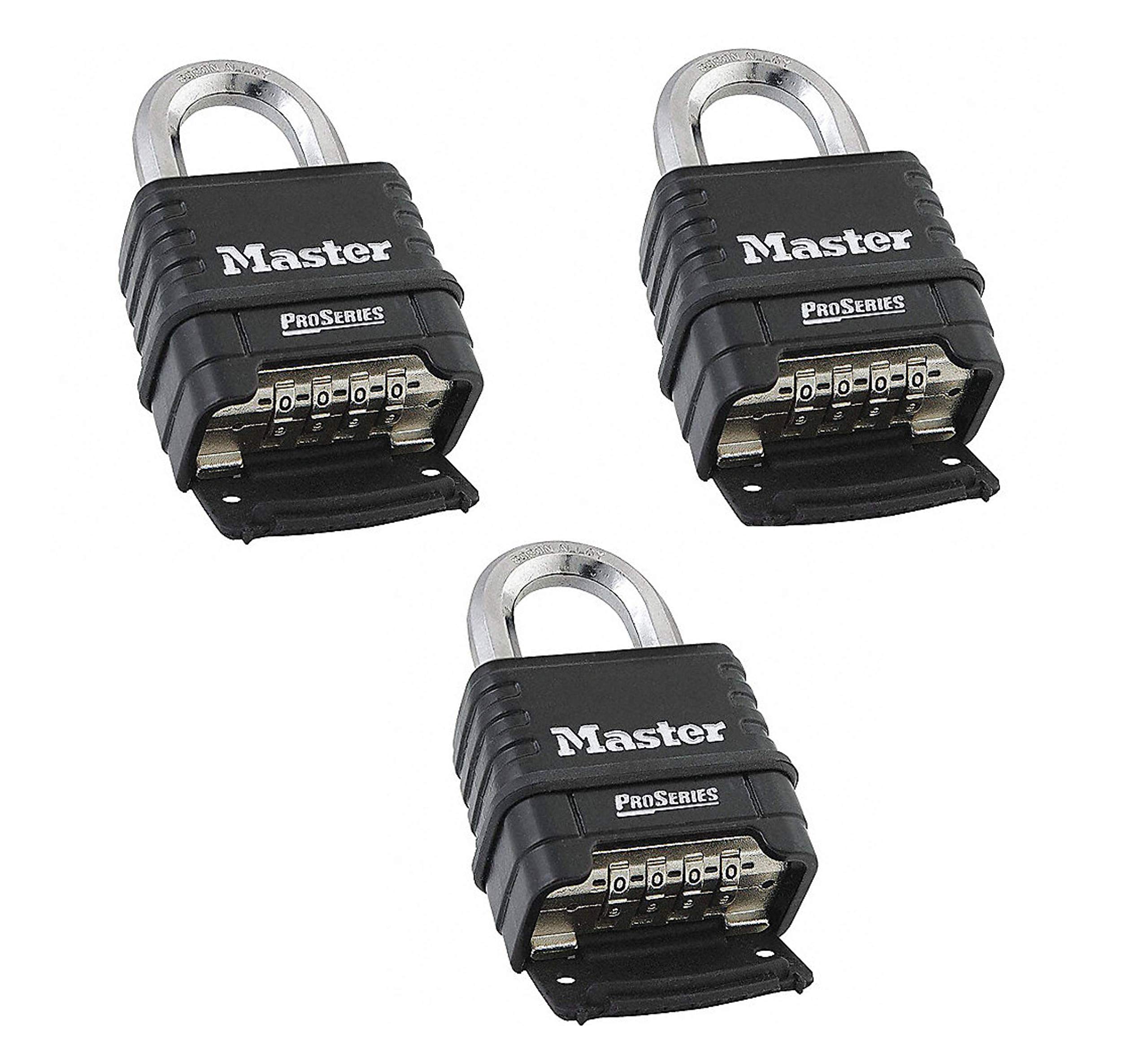 MasterLock 1178D Combination Padlock, Die Cast Body, 3 Pack Black/Silver (Keyed Different)