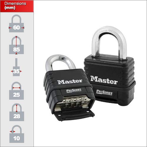 MasterLock 1178D Combination Padlock, Die Cast Body, 3 Pack Black/Silver (Keyed Different)