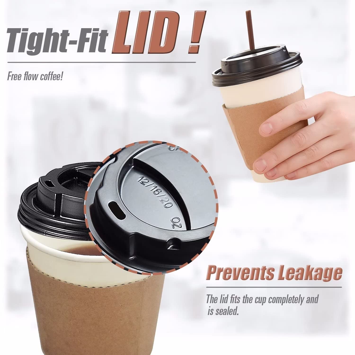 To Go Coffee Cups 120 Pack, Paper Coffee Cups With Lids Straws and Sleeves, Disposable Hot Beverage 12Oz Paper Coffee Cup