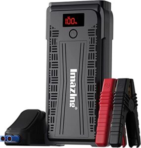 imazing portable car jump starter - 2500a peak 20000mah (up to 8l gas or 8l diesel engine) 12v auto battery booster portable power pack with jumper cables, qc 3.0 and led light