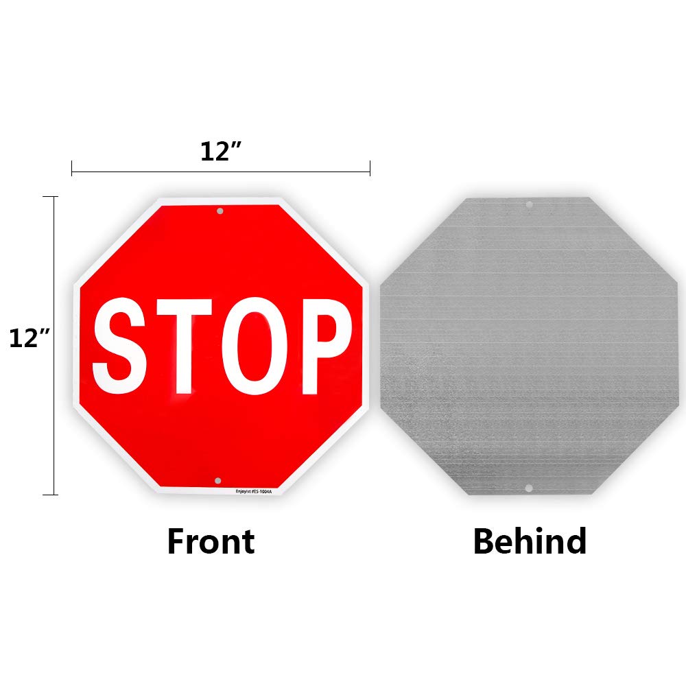 Enjoyist 2-Pack Stop Sign Street Slow Warning Reflective Signs 12"x 12" 40 Mil Rust Free Aluminum Sign, UV Protected and Weatherproof