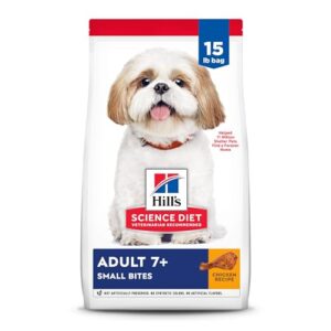 hill's science diet adult 7+, senior adult 7+ premium nutrition, small kibble, dry dog food, chicken, brown rice, & barley, 15 lb bag