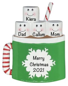 family personalized christmas ornaments 2023 - fast & free 24h customization – hot cocoa mug family of 4 christmas decorations with name - comes gift-wrapped