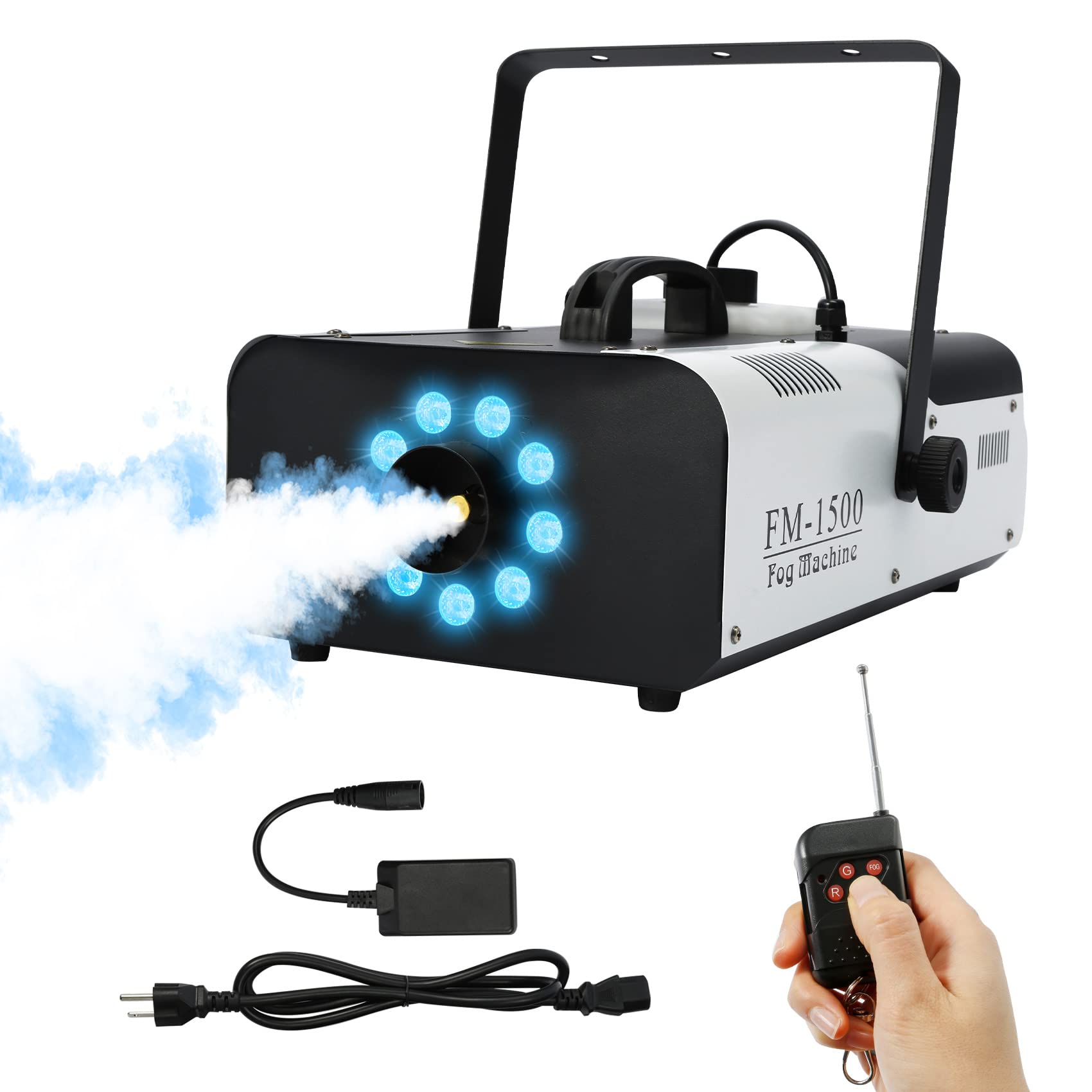 TC-Home Stage Smoke Machine with lights Halloween Fog Machine 1500w 2L 9 LED Stage Fogger effect w/Remote control