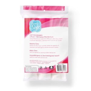 Medline Simply Soft Cotton Rounds (300 Count), 100% Cotton Absorbent and Textured Cotton Pads, Lint-Free