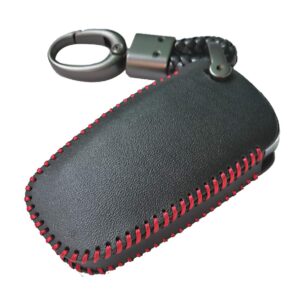 Black Hand Sewing Leather Cover Key Fob Case Protector Jacket Holder for Ford Fusion Edge F250 F350 F450 F550 2018 2019 2020 2021 2022 2023 2024 Lincoln Nautilus Ranger Explorer Expedition 5 Buttons