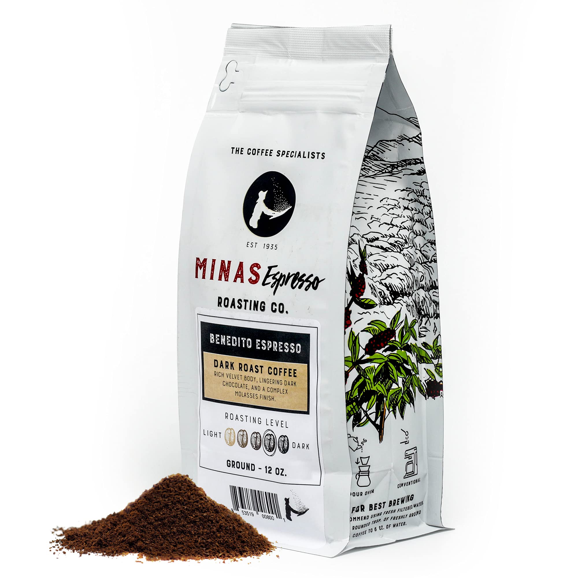 Minas Espresso – Benedito Espresso – Dark Roast Ground Coffee Single Origin Imported Brazilian Coffee – Direct Trade – 12oz Bag