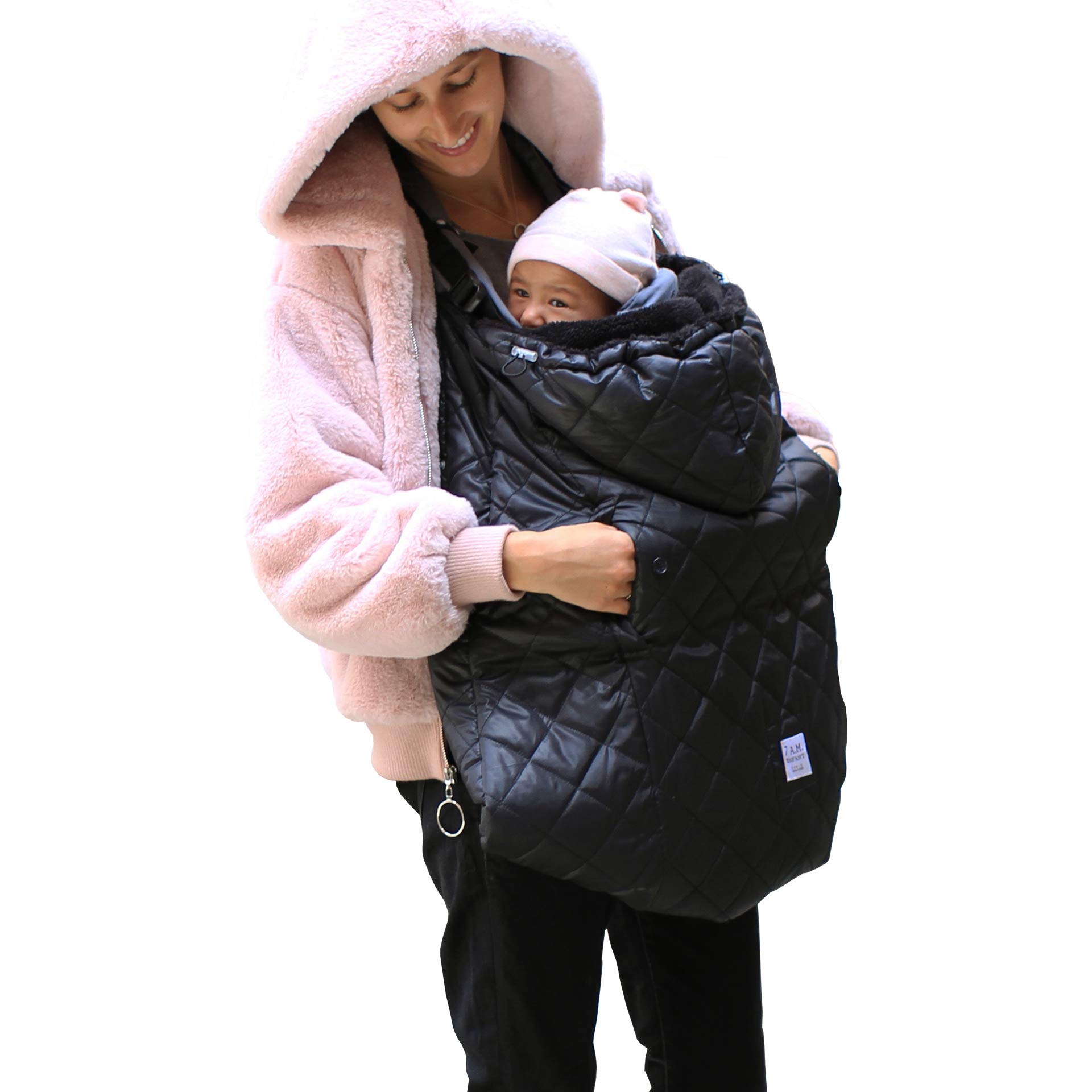 7AM Enfant Baby Carrier Cover - K-Poncho Universal Fit Winter Ultra Soft Plush Lining, Water Repellent Bunting Bag with Adjustable Hood, Multifunctional Stroller & Car Seat Blanket Cover | (0-3T)