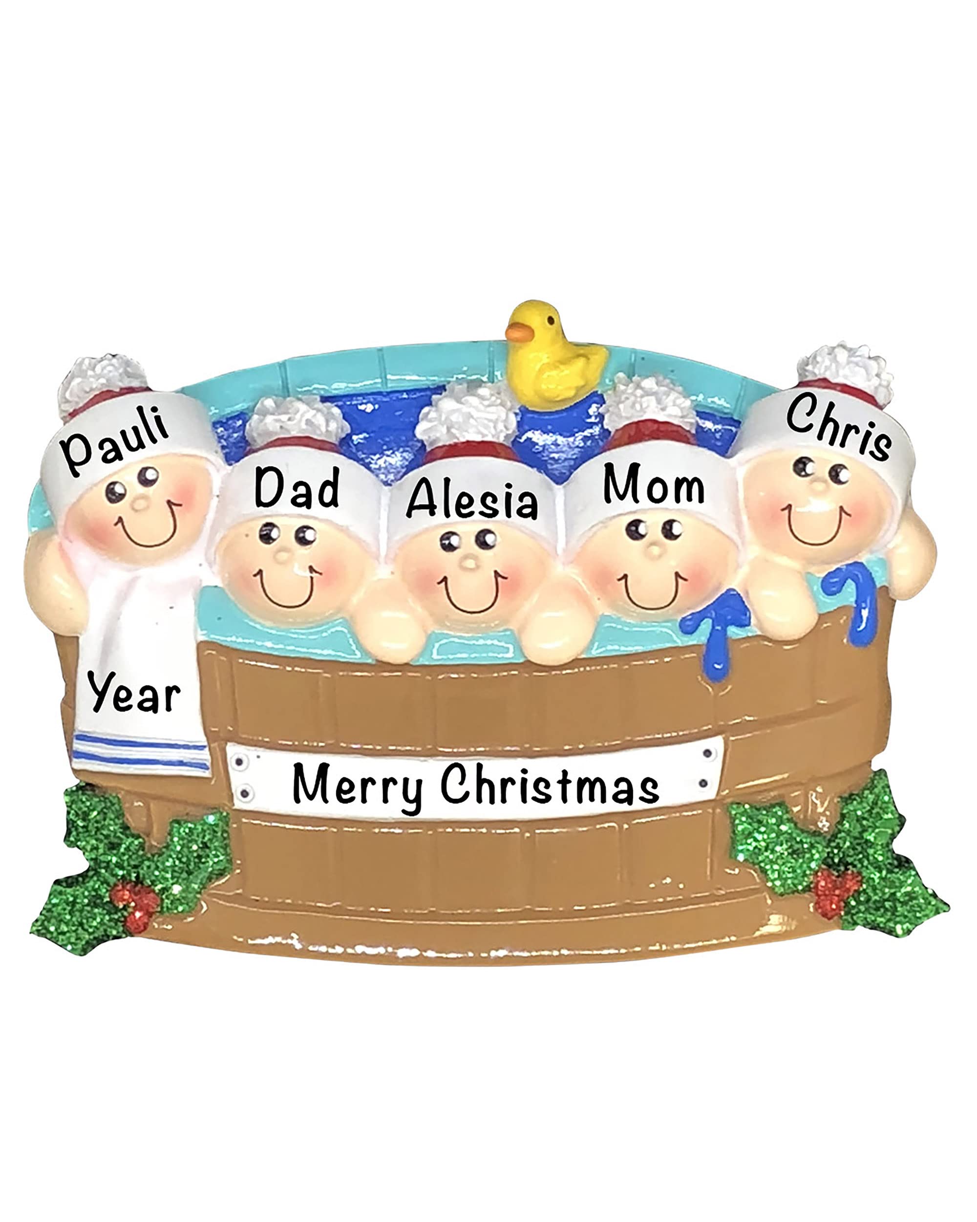 Personalized Family Christmas Ornaments 2023 - Fast & Free 24h Customization – Family of 5 Hot Tub Heaven Christmas Decorations with Name - Comes Gift-Wrapped