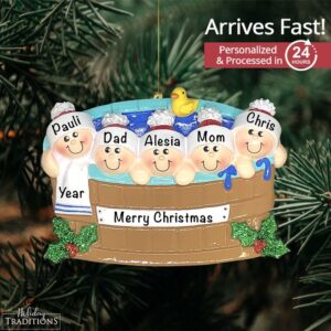 Personalized Family Christmas Ornaments 2023 - Fast & Free 24h Customization – Family of 5 Hot Tub Heaven Christmas Decorations with Name - Comes Gift-Wrapped