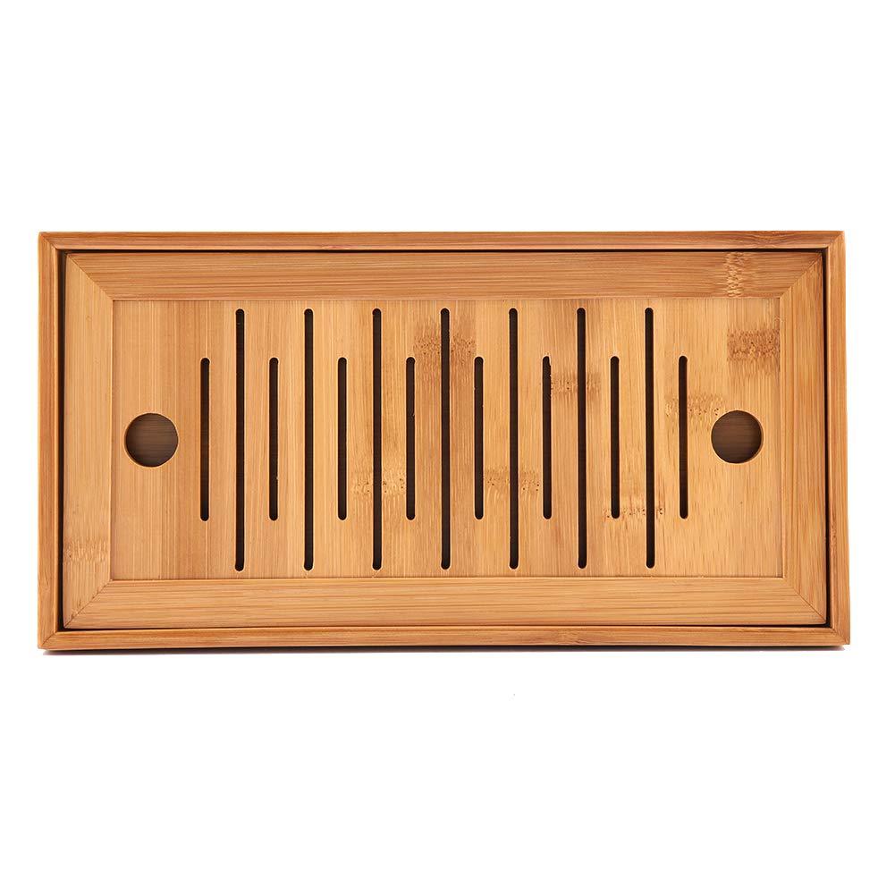 Fdit Mini Bamboo Tea Coffee Serving Tray Kung Fu Tea Plate (10.6in)