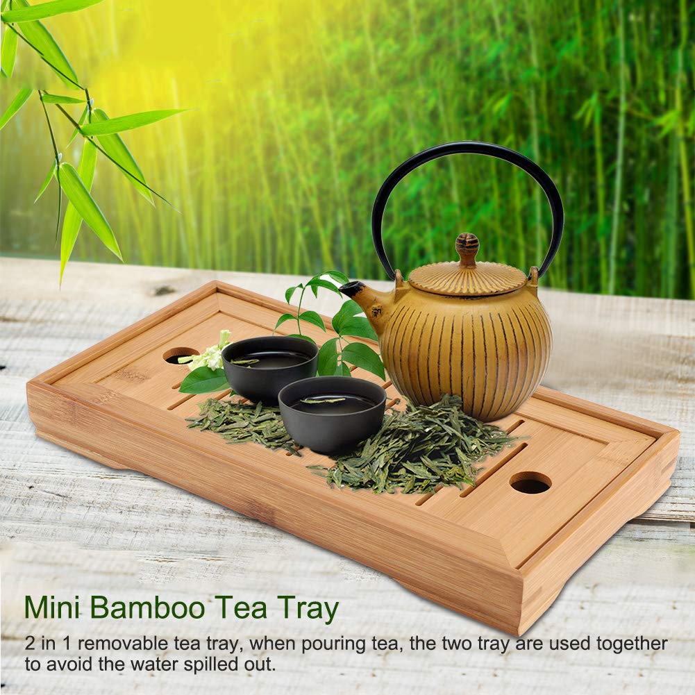 Fdit Mini Bamboo Tea Coffee Serving Tray Kung Fu Tea Plate (10.6in)