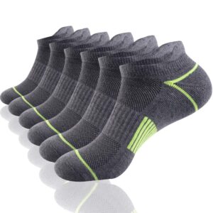 joynÉe mens athletic low cut ankle tab socks 6 pack cushioned breathable for running,dark grey,sock size:10-13