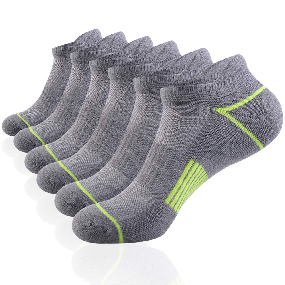 JOYNÉE Mens Athletic Low Cut Ankle Tab Socks 6 Pack Cushioned Breathable for Running,Light Grey,Sock Size:10-13