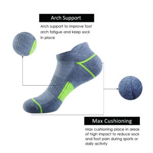 JOYNÉE Mens Athletic Low Cut Ankle Tab Socks 6 Pack Cushioned Breathable for Running,Light Grey,Sock Size:10-13