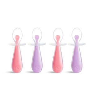 munchkin® silicone scoop™ trainer spoons with choke guard for baby led weaning, 4 count, pink/purple