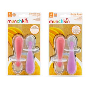 Munchkin® Silicone Scoop™ Trainer Spoons with Choke Guard for Baby Led Weaning, 4 Count, Pink/Purple