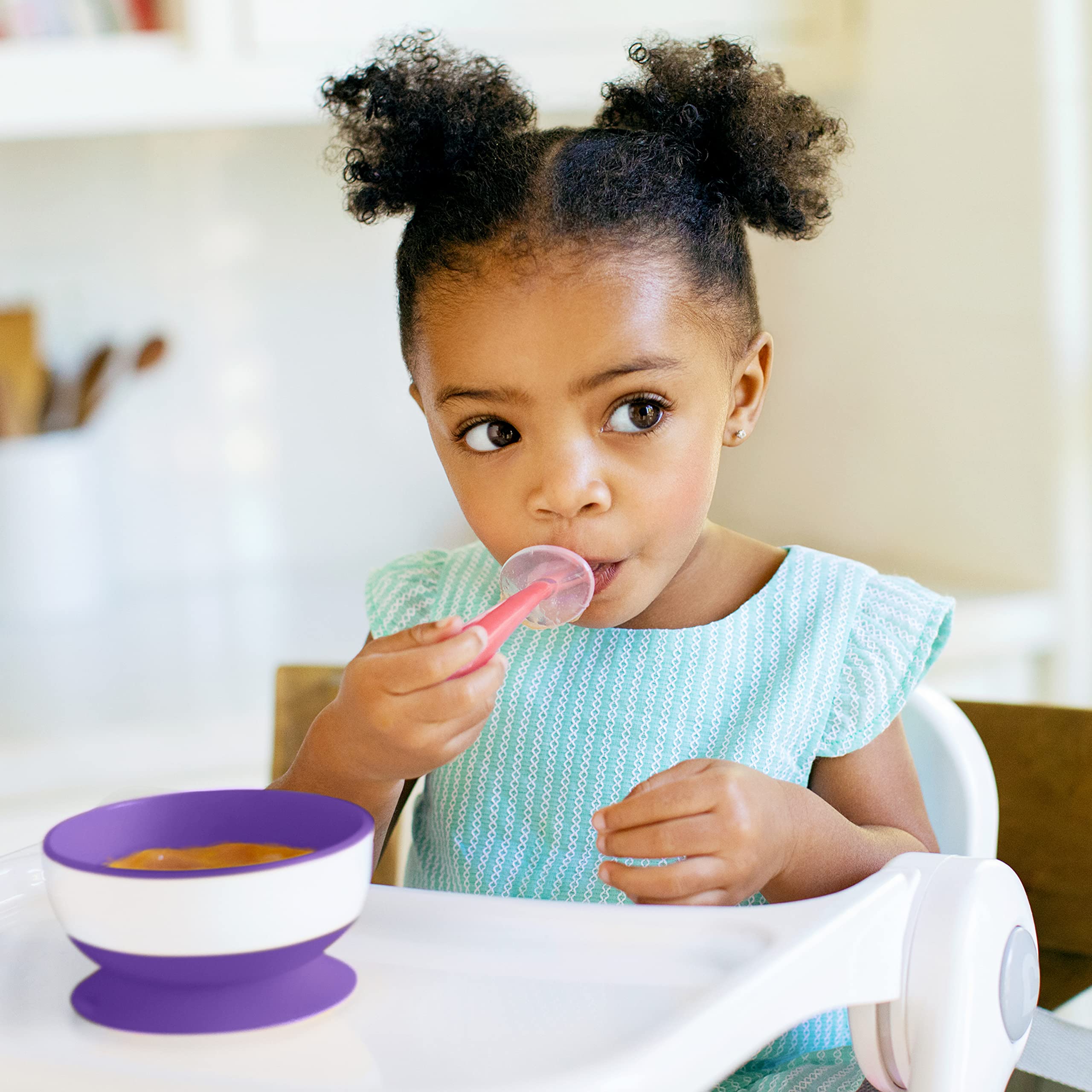 Munchkin® Silicone Scoop™ Trainer Spoons with Choke Guard for Baby Led Weaning, 4 Count, Pink/Purple