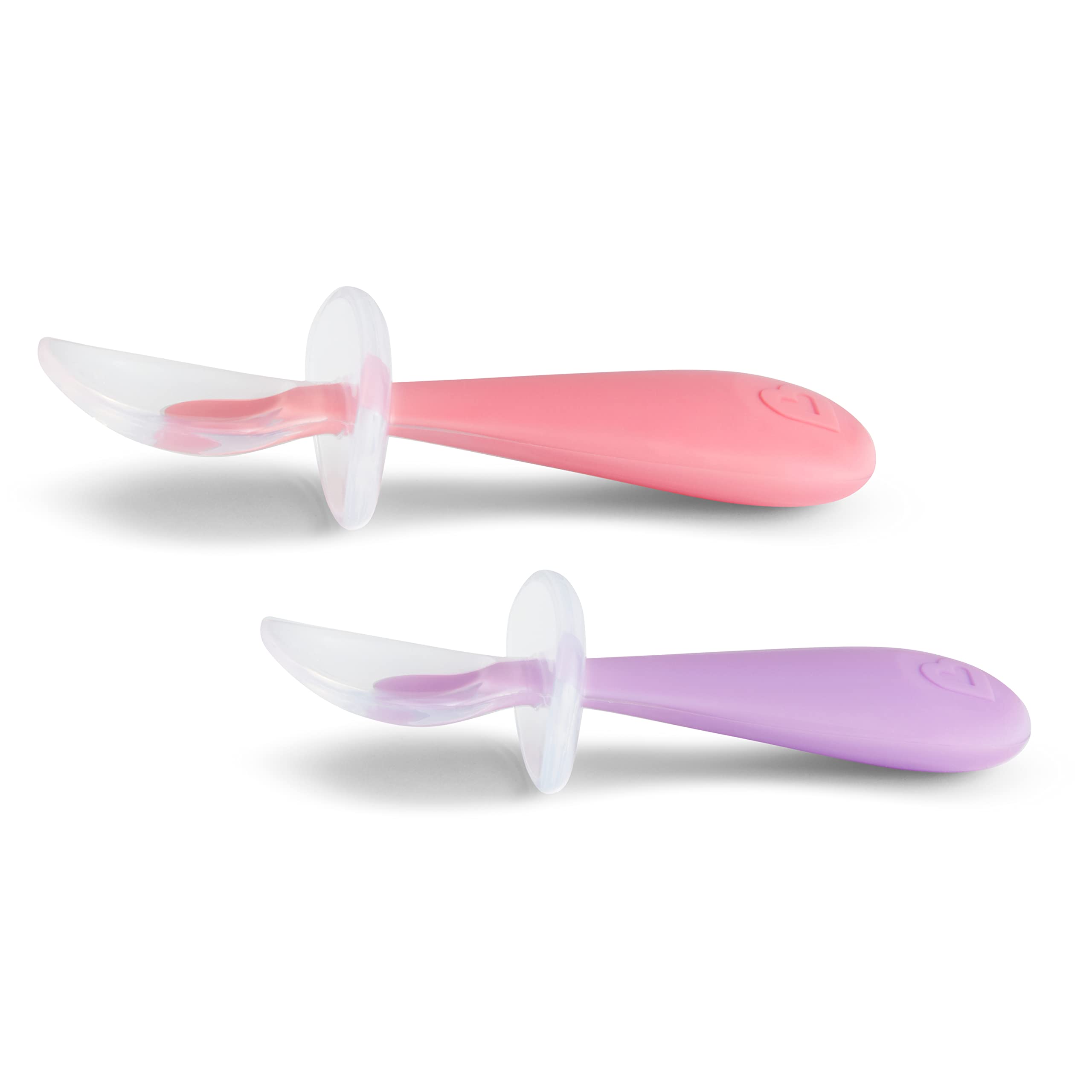 Munchkin® Silicone Scoop™ Trainer Spoons with Choke Guard for Baby Led Weaning, 4 Count, Pink/Purple