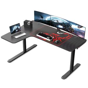 eureka ergonomic l shaped gaming desk, 60 inch l60 home office corner pc computer gamer table large writing workstation gifts w mouse pad cable management, space saving, easy to assemble, left, black