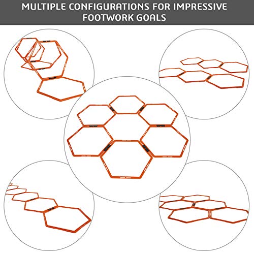 Yes4All Hexagonal Agility Rings with Carrying Bag - Speed Rings, Agility Hurdles for Agility Footwork Training (Set of 6 Orange Rings)