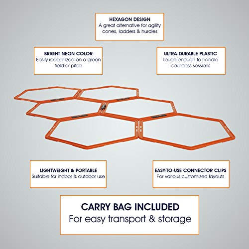 Yes4All Hexagonal Agility Rings with Carrying Bag - Speed Rings, Agility Hurdles for Agility Footwork Training (Set of 6 Orange Rings)