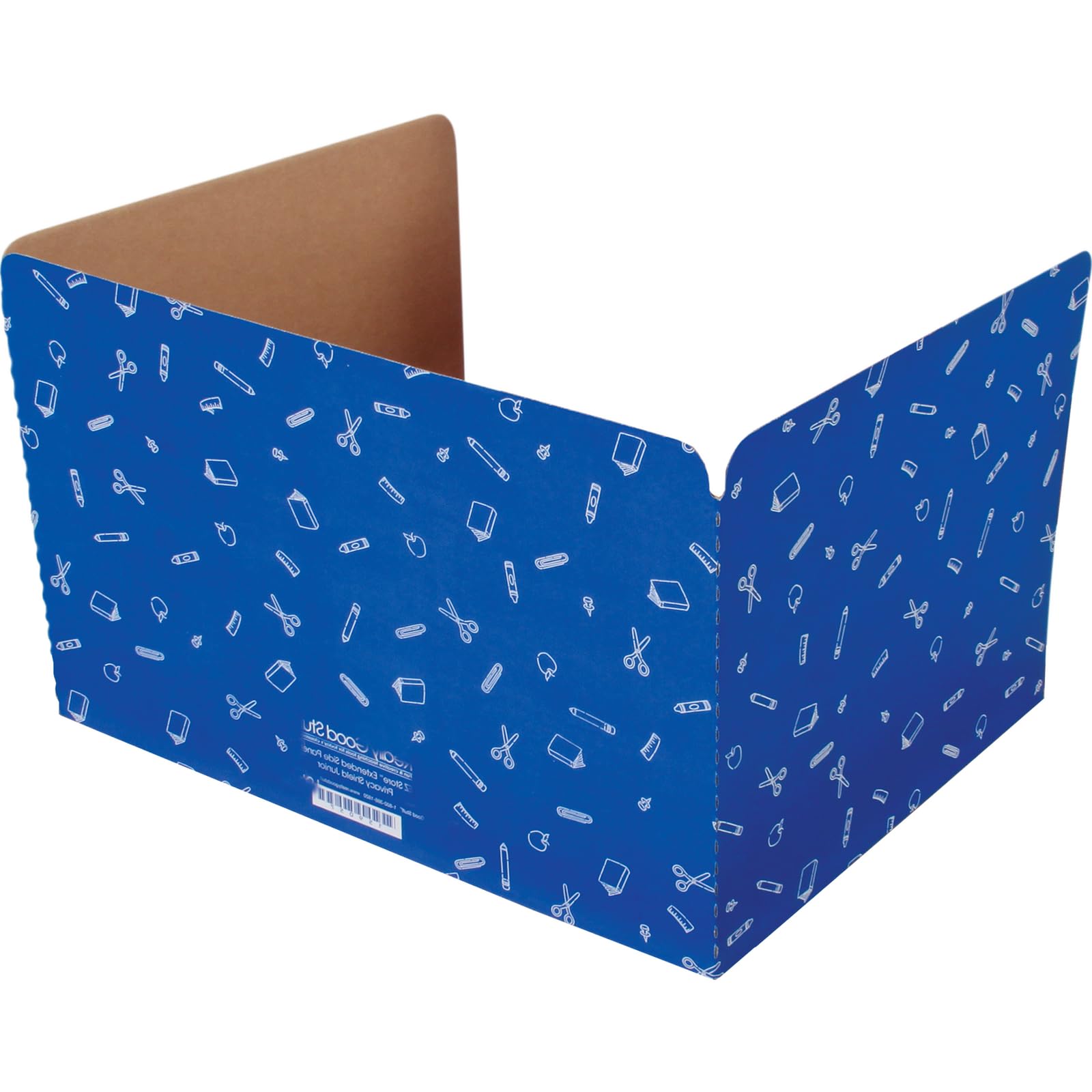 Really Good Stuff Large Privacy Shields for Student Desks – Set of 12 - Matte - Study Carrel Reduces Distractions - Keep Eyes from Wandering During Tests, Blue with School Supplies Pattern