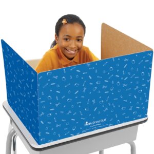 Really Good Stuff Large Privacy Shields for Student Desks – Set of 12 - Matte - Study Carrel Reduces Distractions - Keep Eyes from Wandering During Tests, Blue with School Supplies Pattern