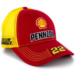 checkered flag joey logano victory lane shell pennzoil sponsor team mesh hat red/yellow