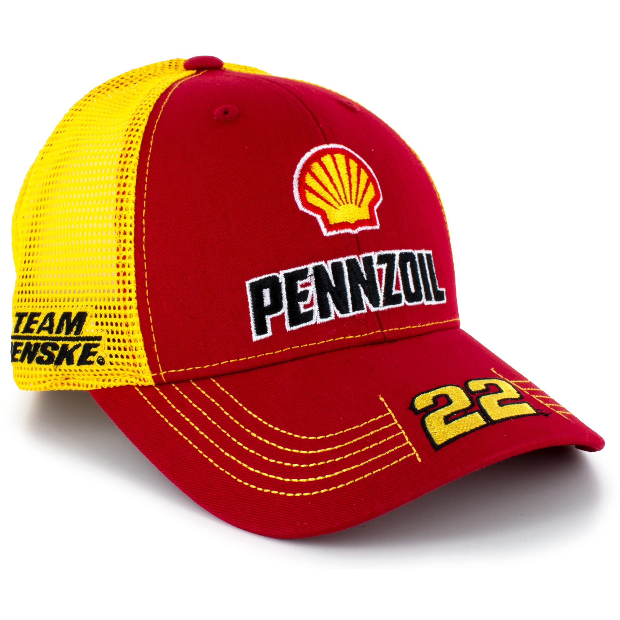 Checkered Flag Joey Logano Victory Lane Shell Pennzoil Sponsor Team Mesh Hat Red/Yellow