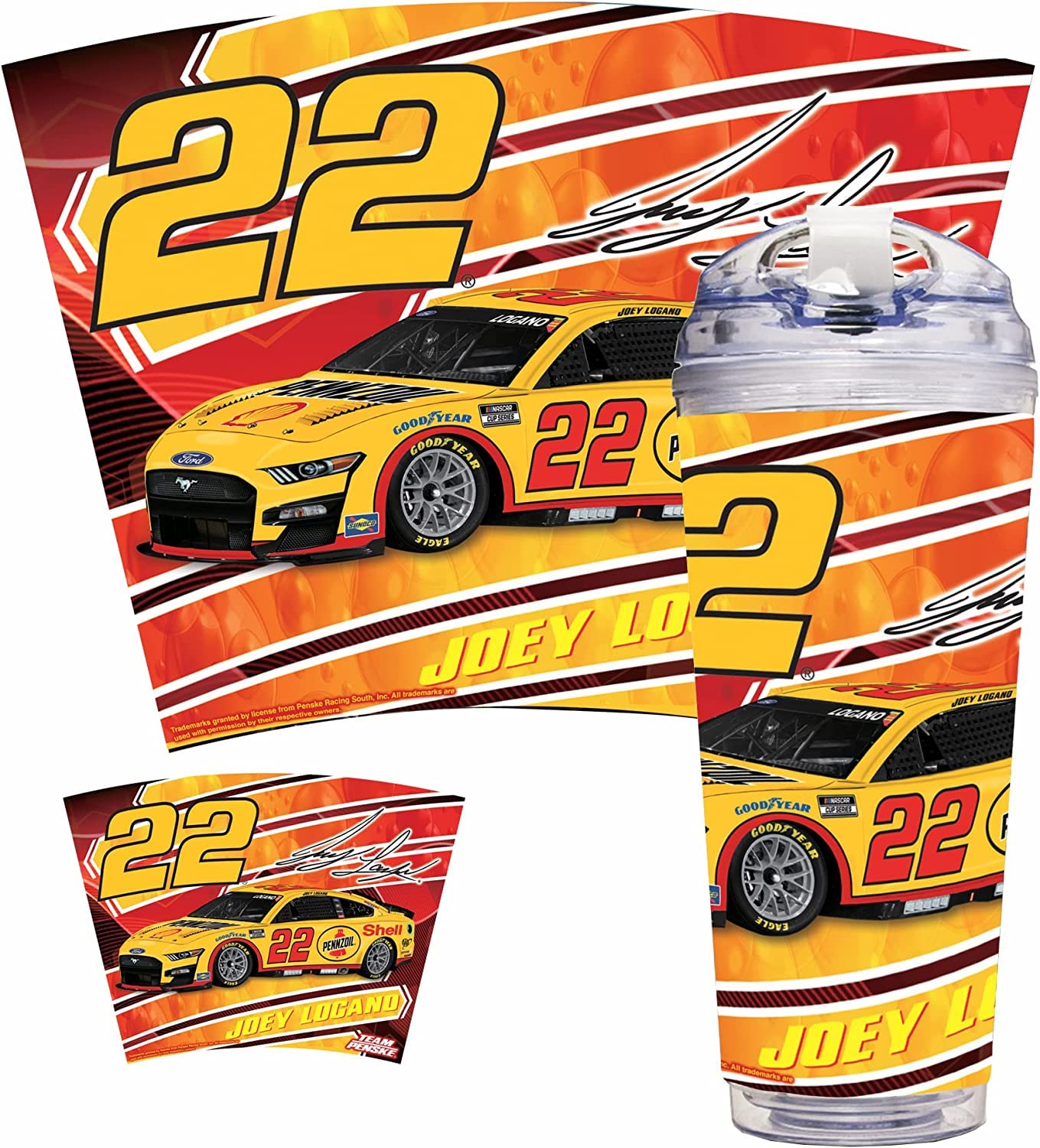 Rico Industries NASCAR Racing Joey Logano #22 PENZOIL 24oz Acrylic Tumbler with Hinged Lid, Officially Licensed Double Wall Tumbler with Straw