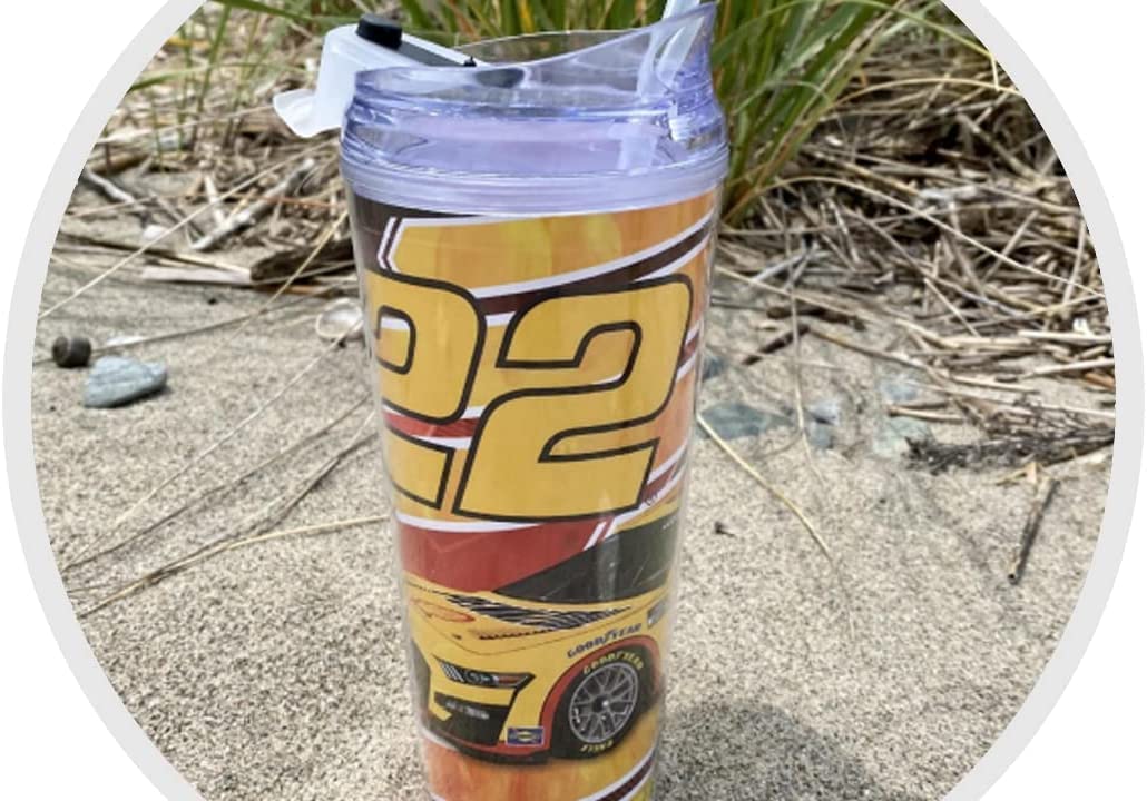 Rico Industries NASCAR Racing Joey Logano #22 PENZOIL 24oz Acrylic Tumbler with Hinged Lid, Officially Licensed Double Wall Tumbler with Straw