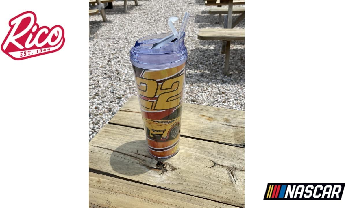 Rico Industries NASCAR Racing Joey Logano #22 PENZOIL 24oz Acrylic Tumbler with Hinged Lid, Officially Licensed Double Wall Tumbler with Straw