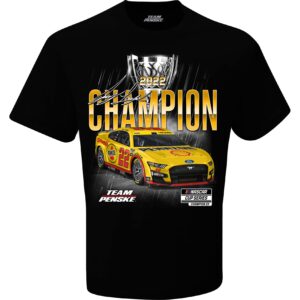 joey logano #22 team penske black 2022 nascar cup series champion 1 sided official t-shirt (large)