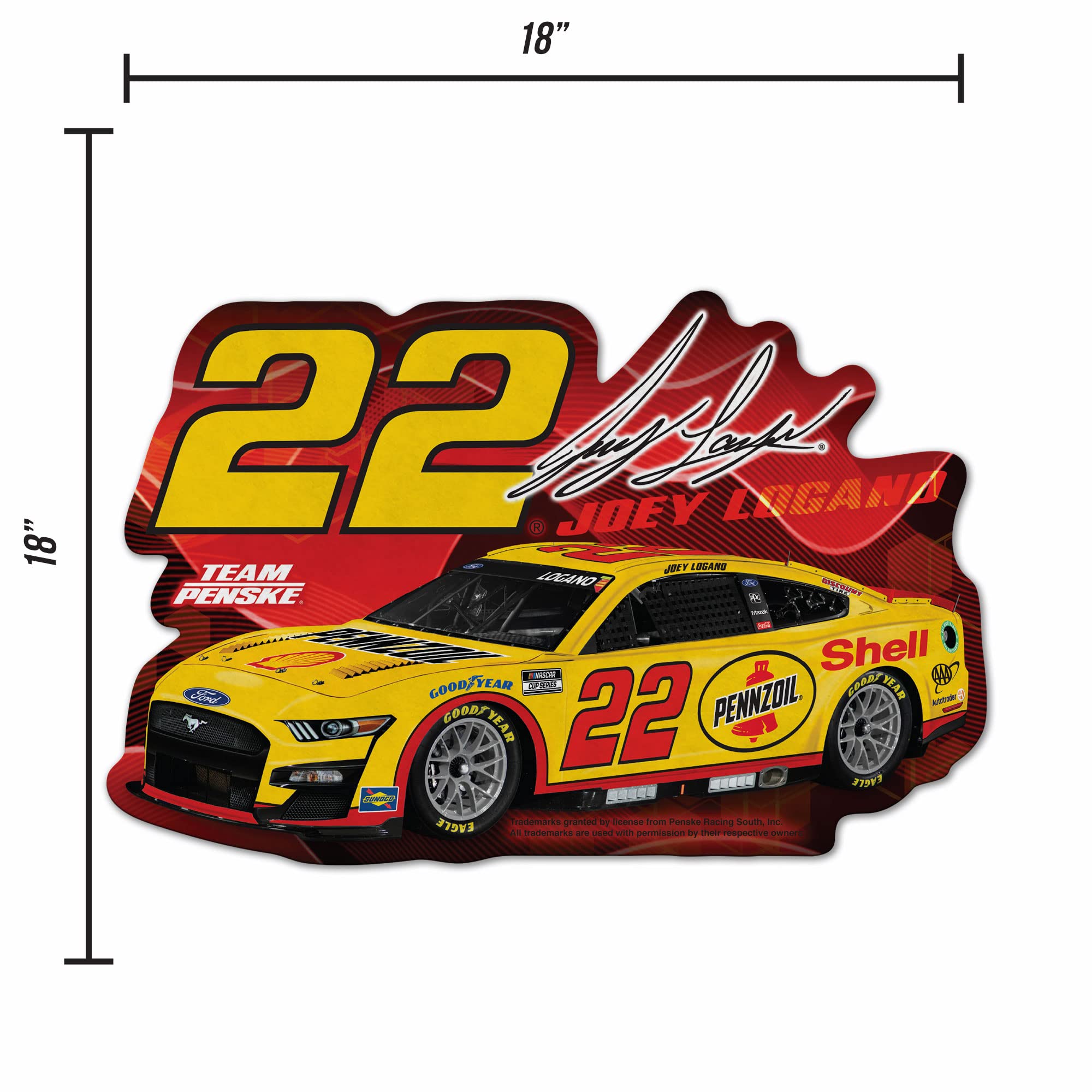 Rico Industries NASCAR Joey Logano #22 Shape Cut Pennant - Home and Living Room Décor - Soft Felt EZ to Hang, 18x0.10x18