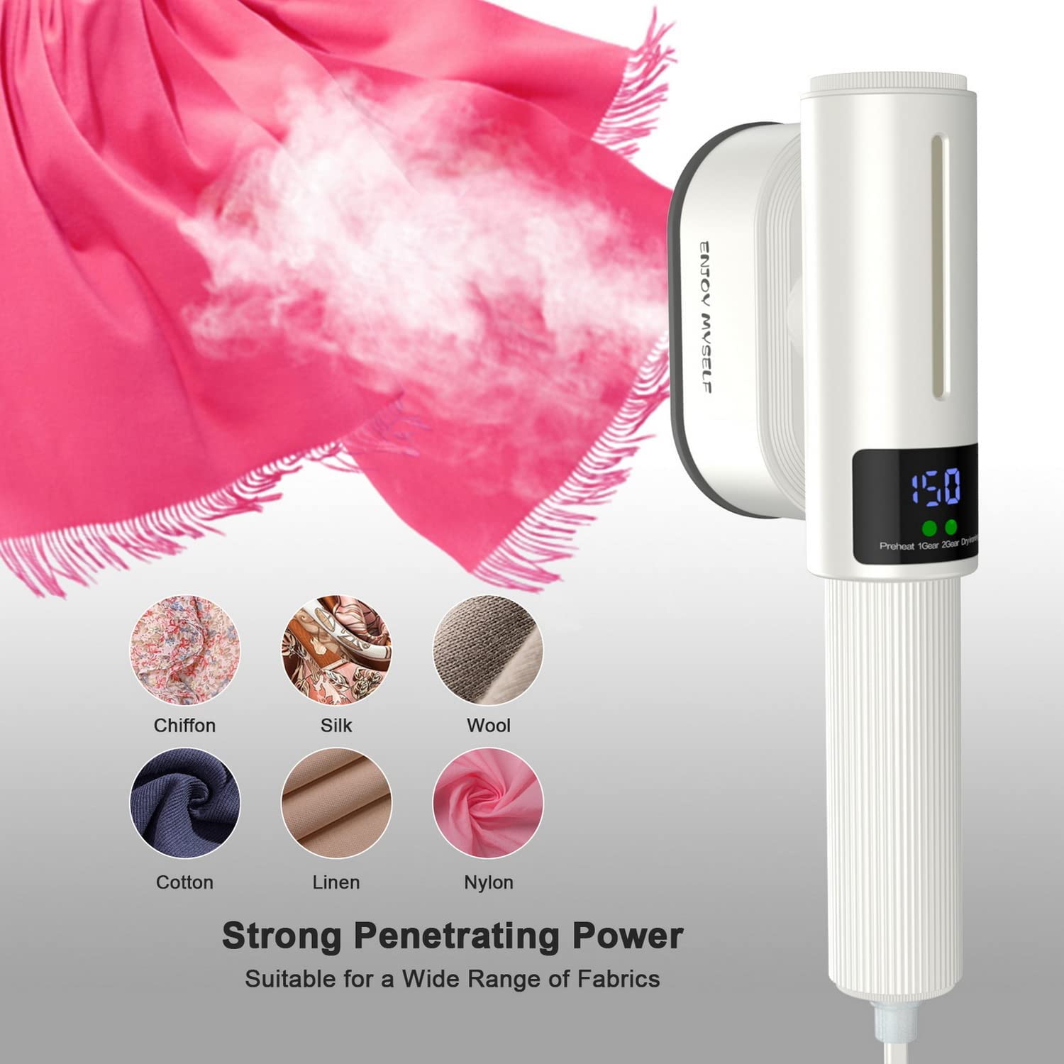 Enjoy Myself Handheld Steamer for Clothes, Mini Travel Clothes Steamer with LCD Screen, 90° Rotation Portable Garment Steamer for Home, Powerful Clothing Iron, Both Wet Steam and Dry Iron