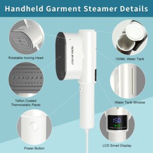 Enjoy Myself Handheld Steamer for Clothes, Mini Travel Clothes Steamer with LCD Screen, 90° Rotation Portable Garment Steamer for Home, Powerful Clothing Iron, Both Wet Steam and Dry Iron