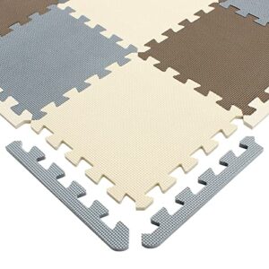 Yostrong® 18 Tiles Interlocking Puzzle Foam Baby Play Mat with Straight Edges for Playing - EVA Babies Crawling Mat | Rubber Floor Work out Mats for Home Gym. Brown, Beige, Gray. YOC-FJLb18S18