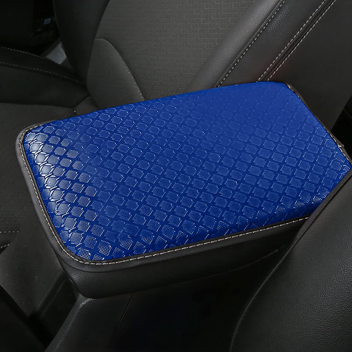 8sanlione Car Center Console Cushion Pad, 11.8"x8.3" Waterproof Non Slip PU Leather, Auto Armrest Seat Box Cover Protector for Men Women, Vehicle Interior Accessories for SUV, Truck, Van (Blue)