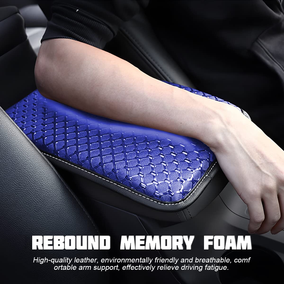 8sanlione Car Center Console Cushion Pad, 11.8"x8.3" Waterproof Non Slip PU Leather, Auto Armrest Seat Box Cover Protector for Men Women, Vehicle Interior Accessories for SUV, Truck, Van (Blue)