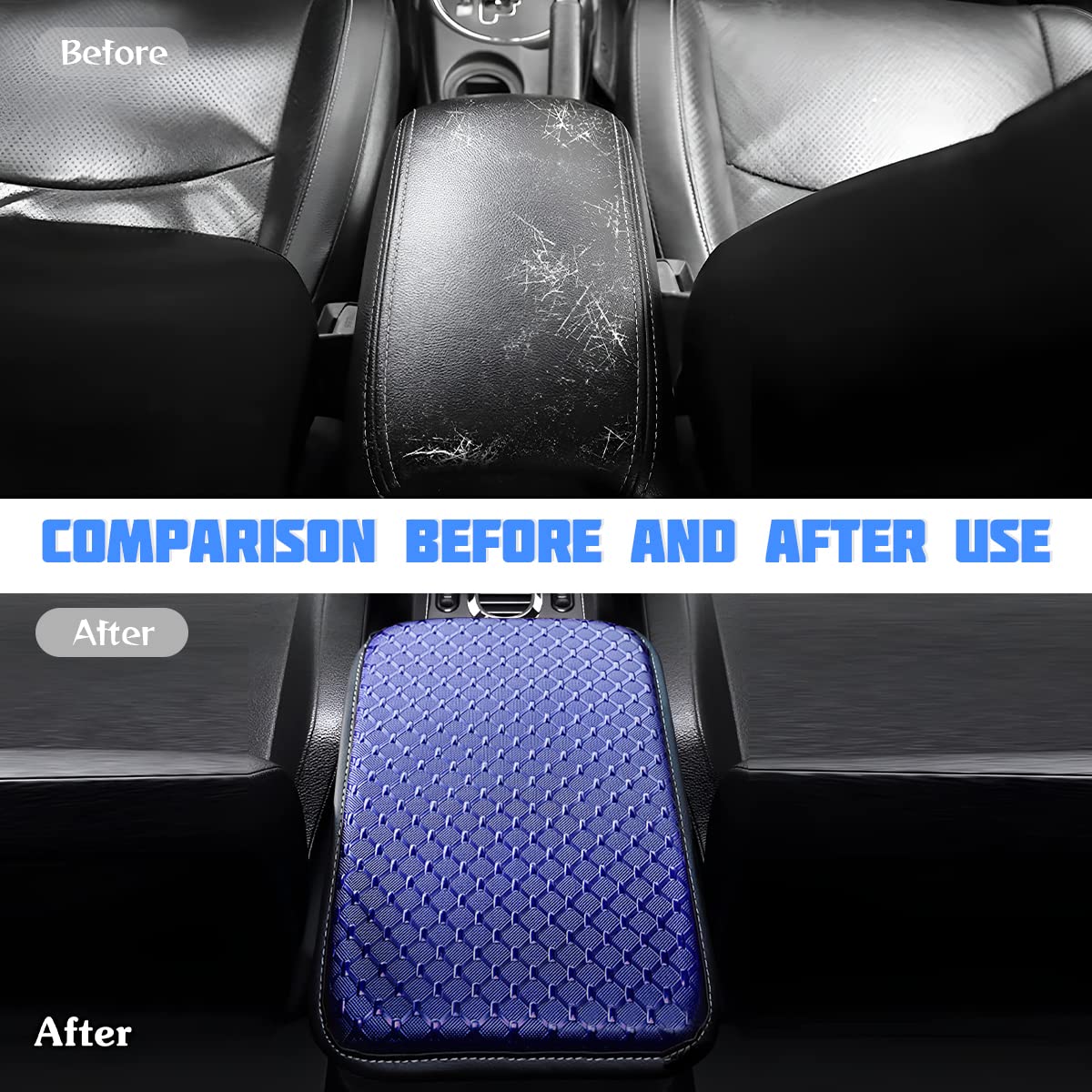 8sanlione Car Center Console Cushion Pad, 11.8"x8.3" Waterproof Non Slip PU Leather, Auto Armrest Seat Box Cover Protector for Men Women, Vehicle Interior Accessories for SUV, Truck, Van (Blue)